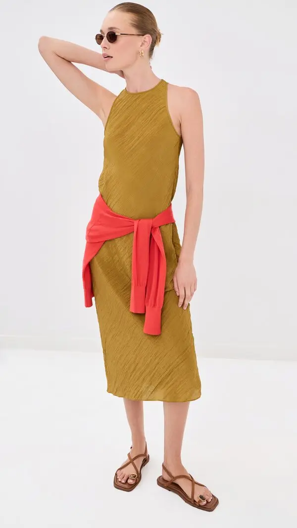 Tibi The Crinkle Slip Midi Bias Dress