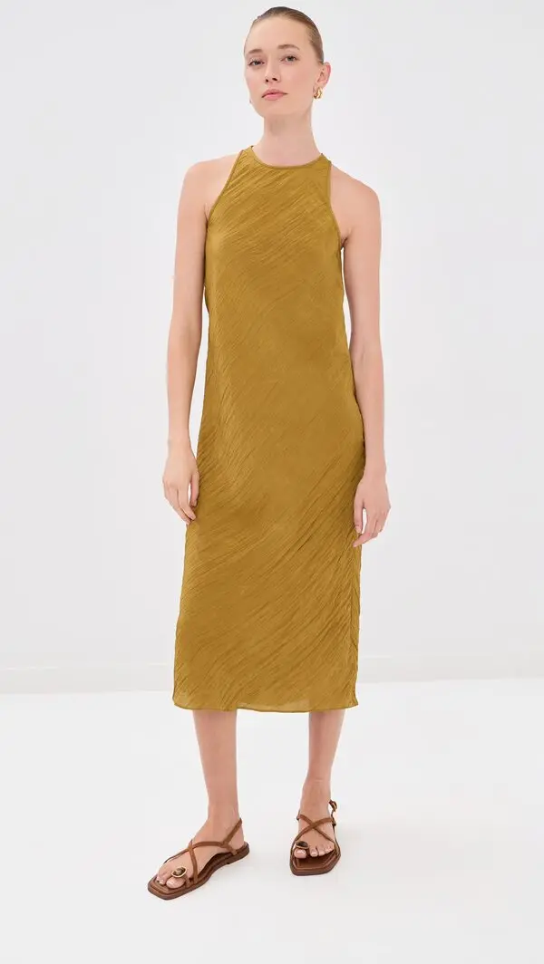 Tibi The Crinkle Slip Midi Bias Dress