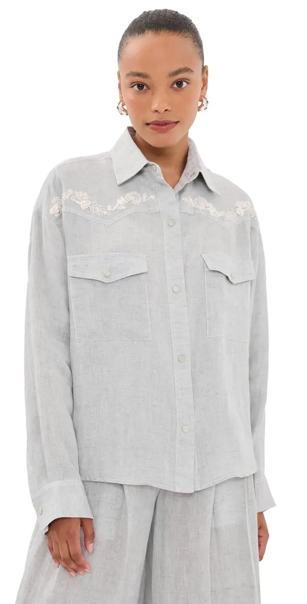 TWP Carter Shirt With French Knot - Light Heather Grey
