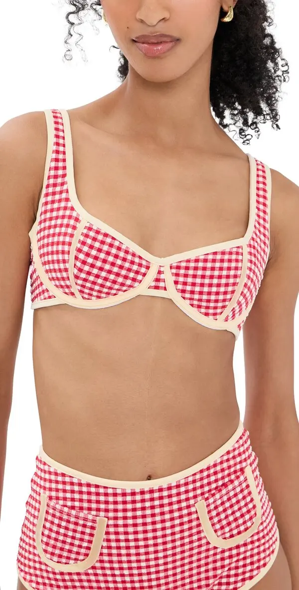 MONTCE Micro Gingham Romy Binded Bikini Top - Red Micro Gingham