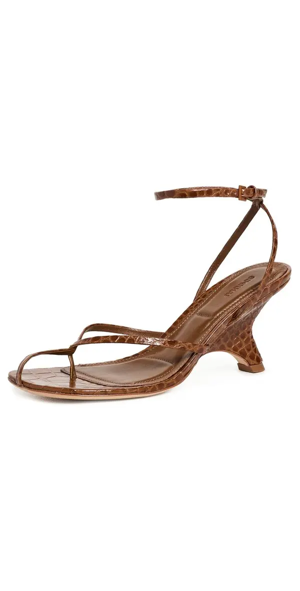 Simkhai Kelsey Embossed Leather Strappy Wedge Sandals - Saddle