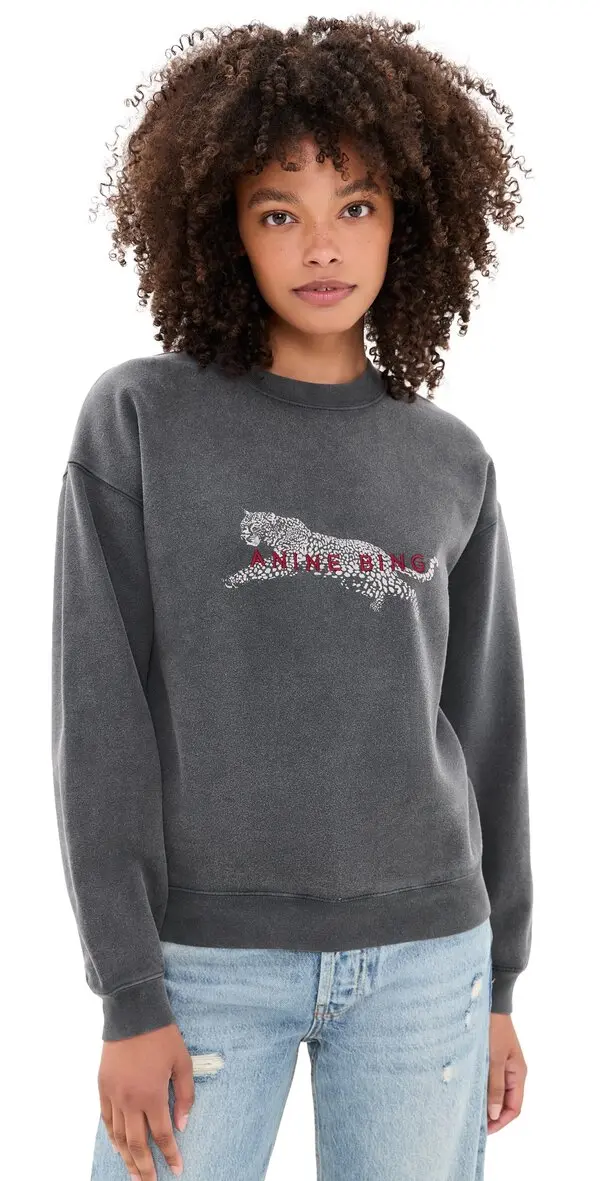 ANINE BING Spencer Leopard Sweatshirt - Washed Black