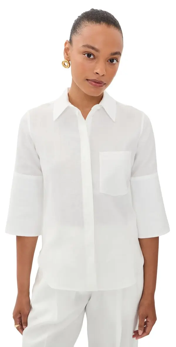 Another Tomorrow French Cuff Blouse - White