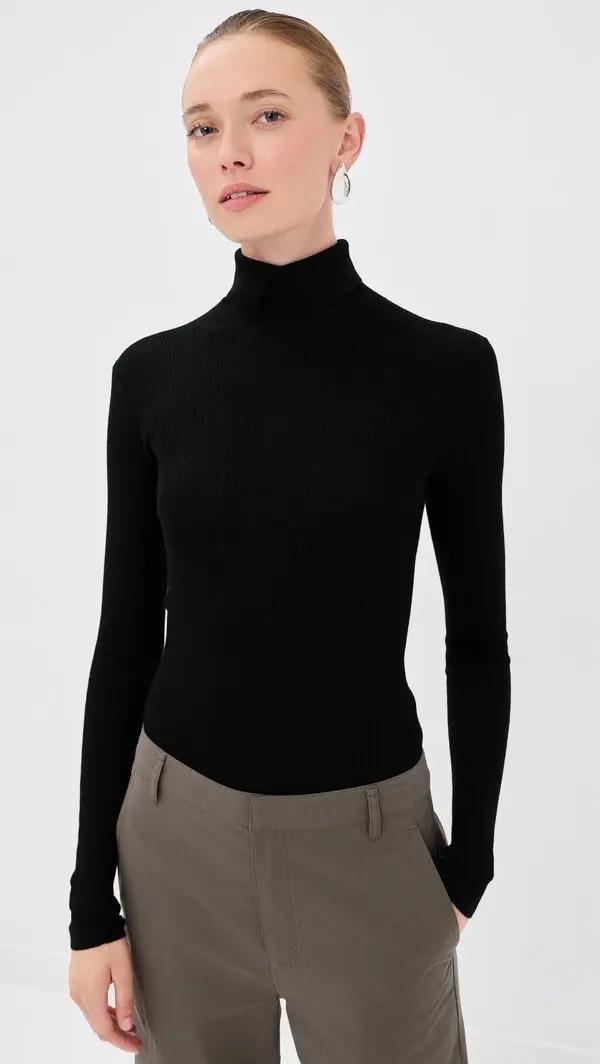 Tibi Featherweight Ribbed Split Neck Turtleneck Sweater