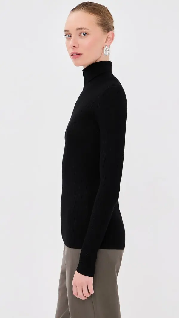 Tibi Featherweight Ribbed Split Neck Turtleneck Sweater