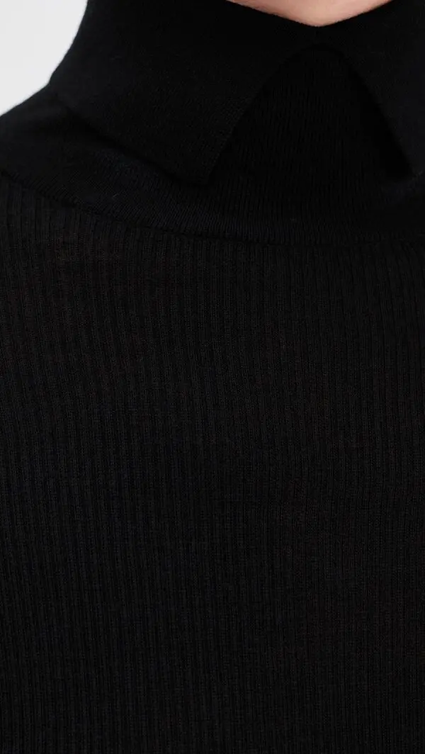 Tibi Featherweight Ribbed Split Neck Turtleneck Sweater