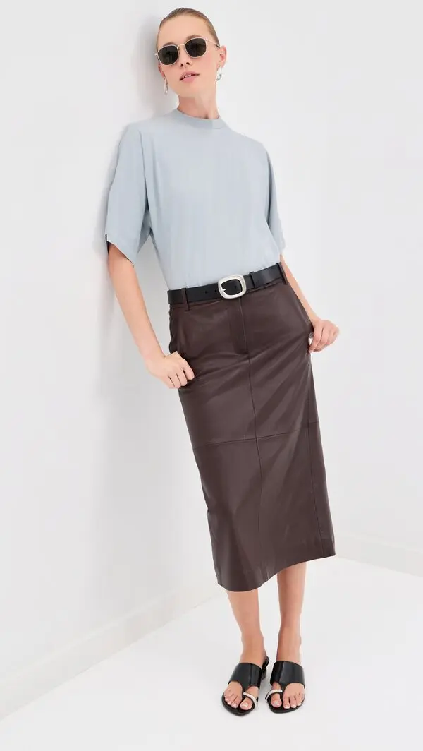 Tibi Leather Midi Trouser Skirt
