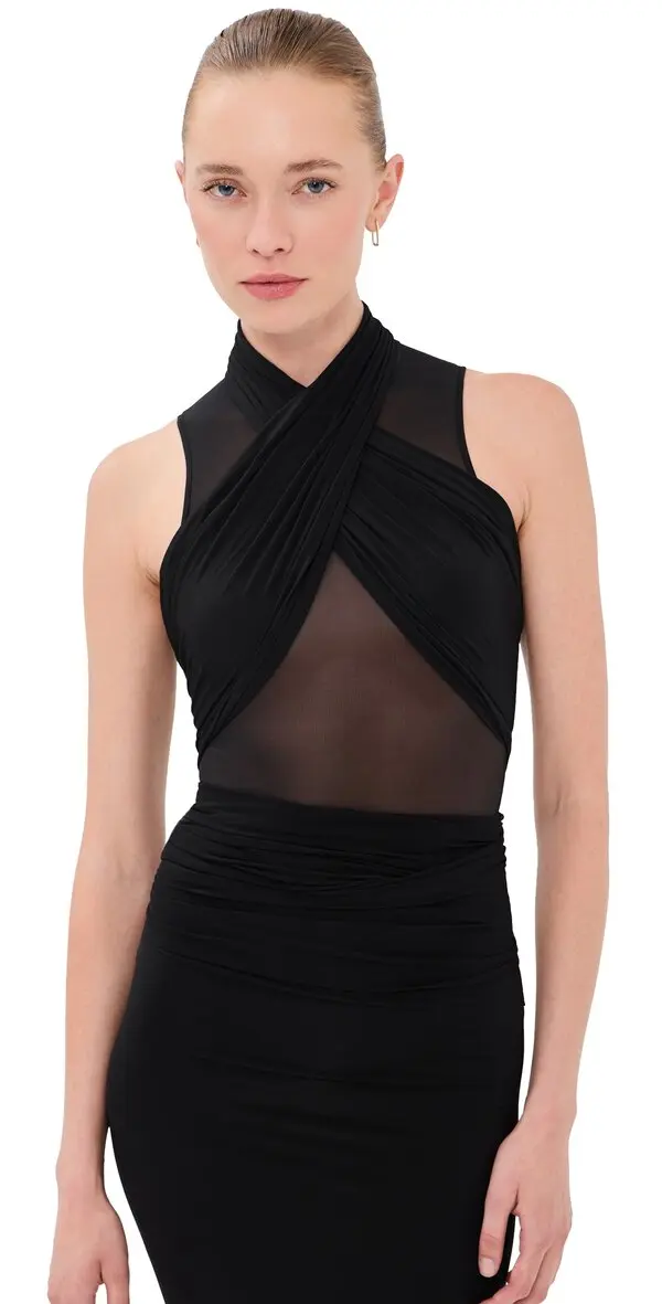 Wardrobe.NYC Translucent Tank Bodysuit - Black
