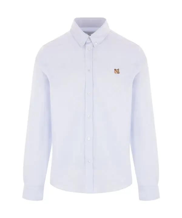 Maison Kitsuné Fox Head Embroidered Long-sleeved Shirt - Light Blue