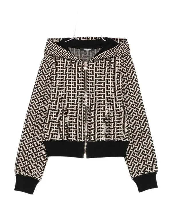 Balmain Monogram-pattern Zip-up Hoodie