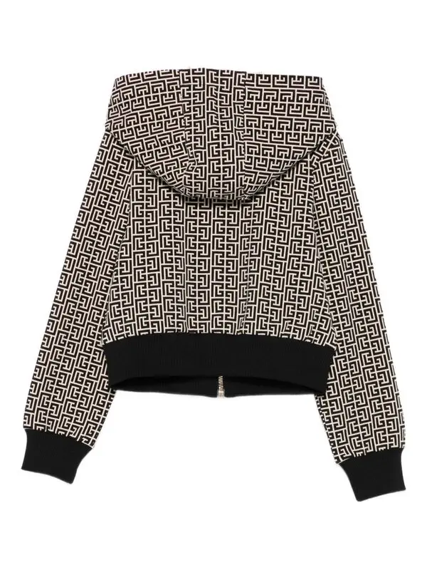 Balmain Monogram-pattern Zip-up Hoodie