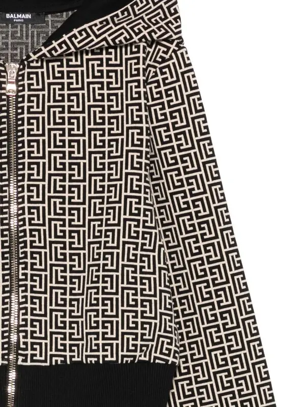 Balmain Monogram-pattern Zip-up Hoodie