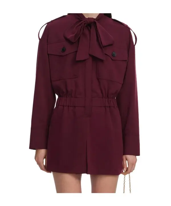 SELF-PORTRAIT Tie Neck Mini Playsuit - Plum