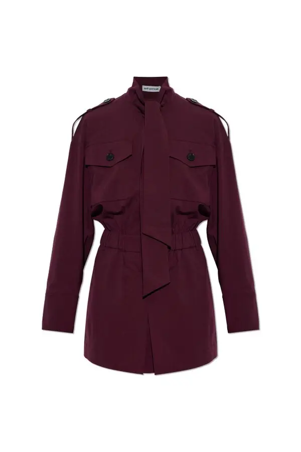 SELF-PORTRAIT Tie Neck Mini Playsuit - Plum