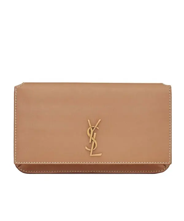 Saint Laurent Monogram Phone Holder With Strap In Vintage Smooth Leather - Nude