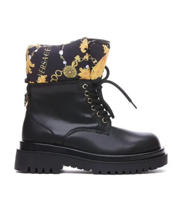 Versace Round-toe Lace-up Boots - Black