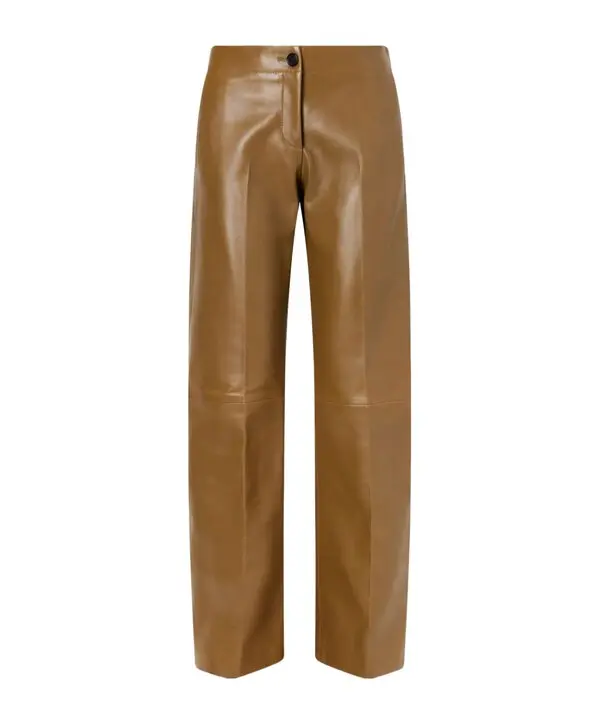 Khaite Leather Straight-leg Pants - Brown