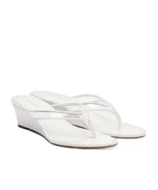 Veronica Beard Clea Leather-trimmed Wedge Thong Sandals