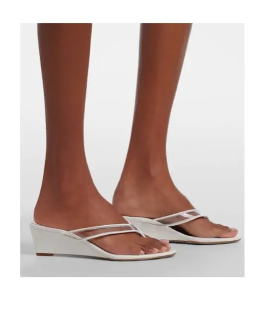 Veronica Beard Clea Leather-trimmed Wedge Thong Sandals