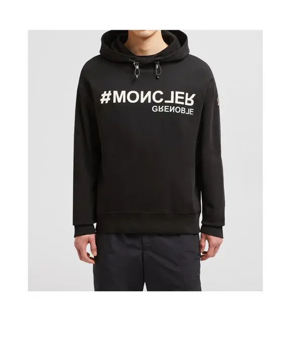 Moncler Logo Printed Jersey Hoodie - Black