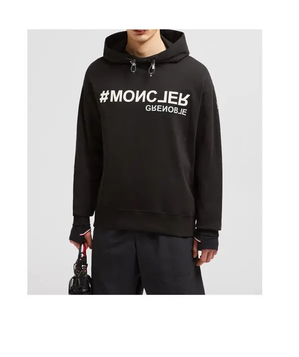 Moncler Logo Printed Jersey Hoodie - Black