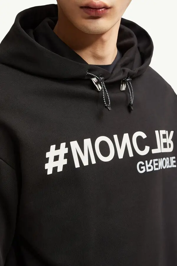 Moncler Logo Printed Jersey Hoodie - Black