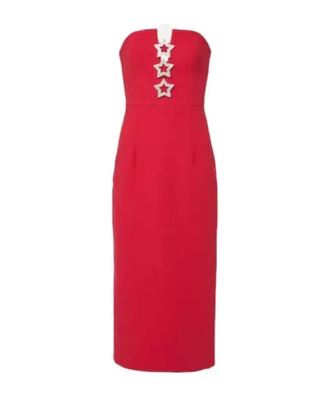 Rebecca Vallance Akari Embellished Strapless Crepe Midi Dress - Red