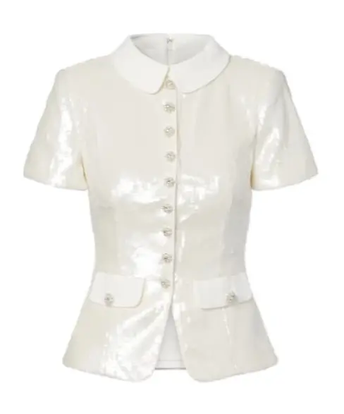 SELF-PORTRAIT Sequined Top - White