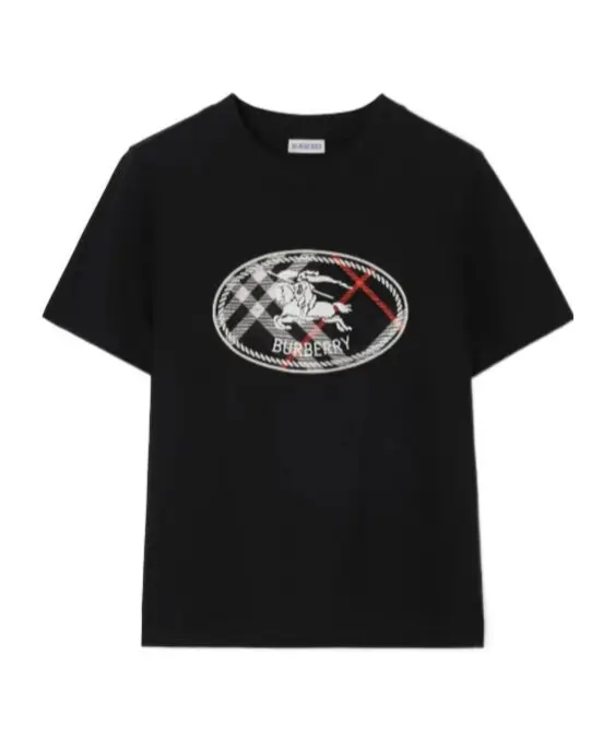 Burberry Knight Stamp Embroidered Cotton T-shirt - Black