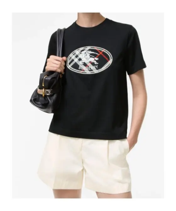 Burberry Knight Stamp Embroidered Cotton T-shirt - Black