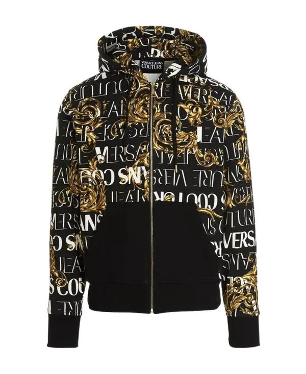 Versace Garland Print Zip-up Hoodie - Black