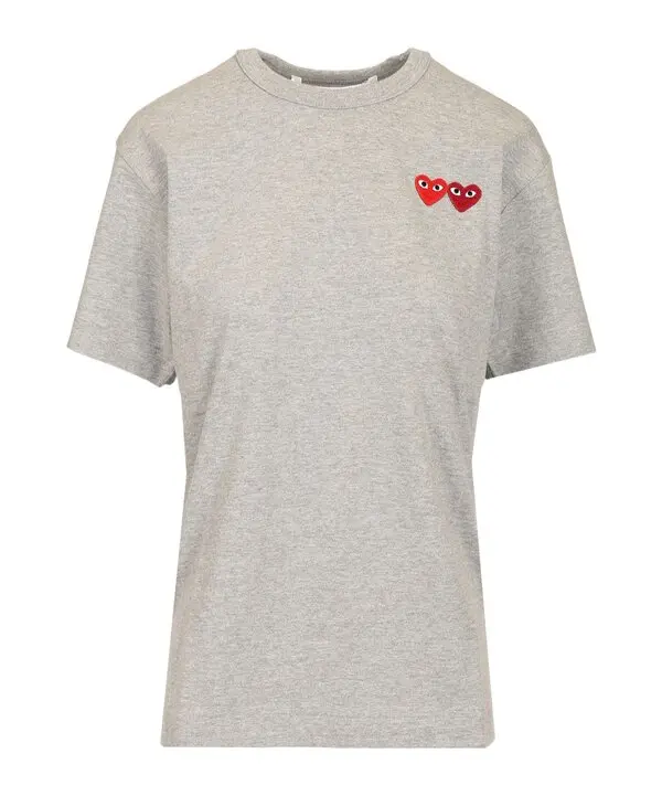 Play Comme Des Garcon Comme Des Garçons Play Double Heart Crewneck T-shirt - Gray