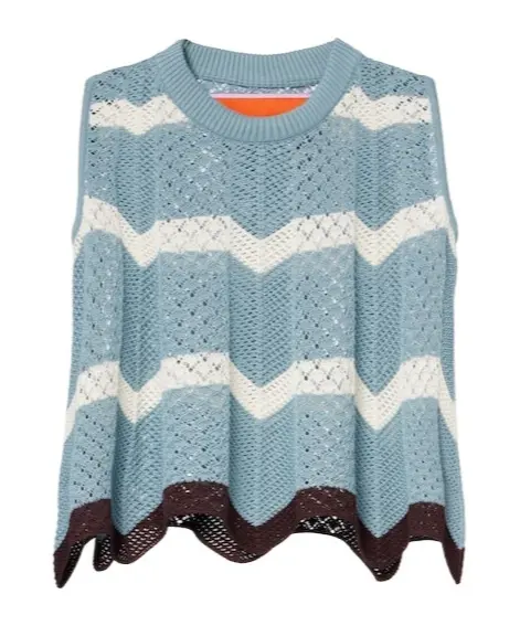 La DoubleJ Chevron Crochet Cotton Crop Top - Blue