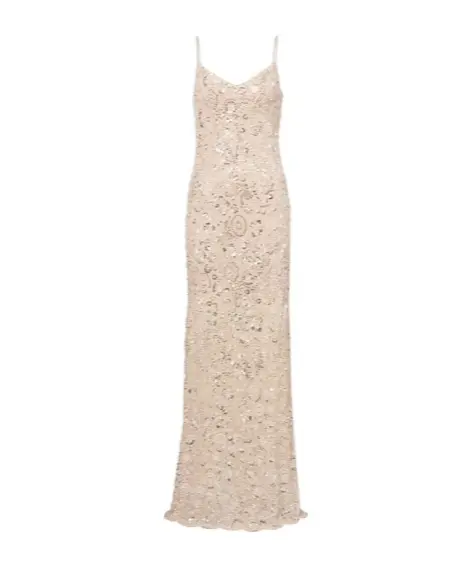 SELF-PORTRAIT Sequined Floral Maxi Dress - Nude