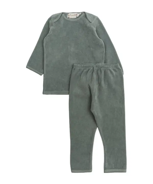 Bonpoint Two-piece Set: Crew Neck Top And Elastic Waist Pants - Green