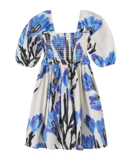 MOLO Floral Shirred Cotton Dress - Blue