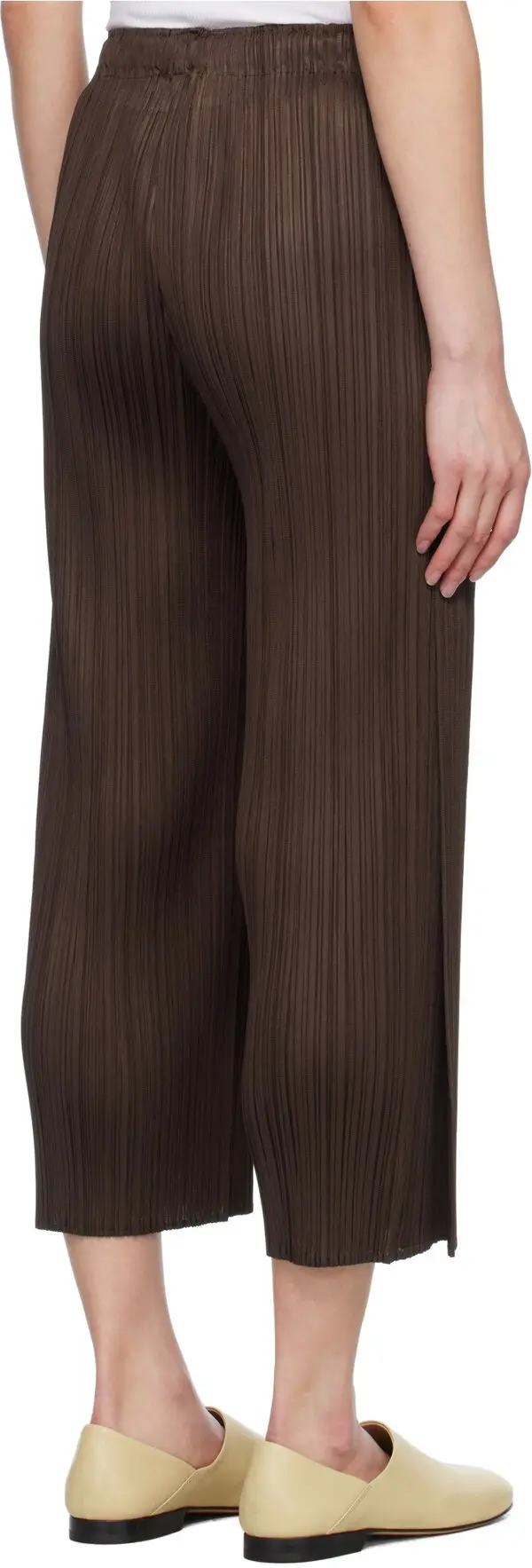 PLEATS PLEASE BY ISSEY MIYAKE Brown Pleated Wide-leg Cropped Pants