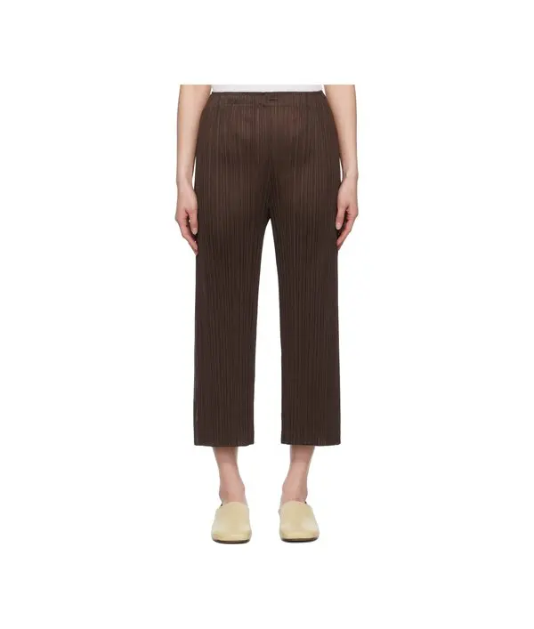 PLEATS PLEASE BY ISSEY MIYAKE Brown Pleated Wide-leg Cropped Pants