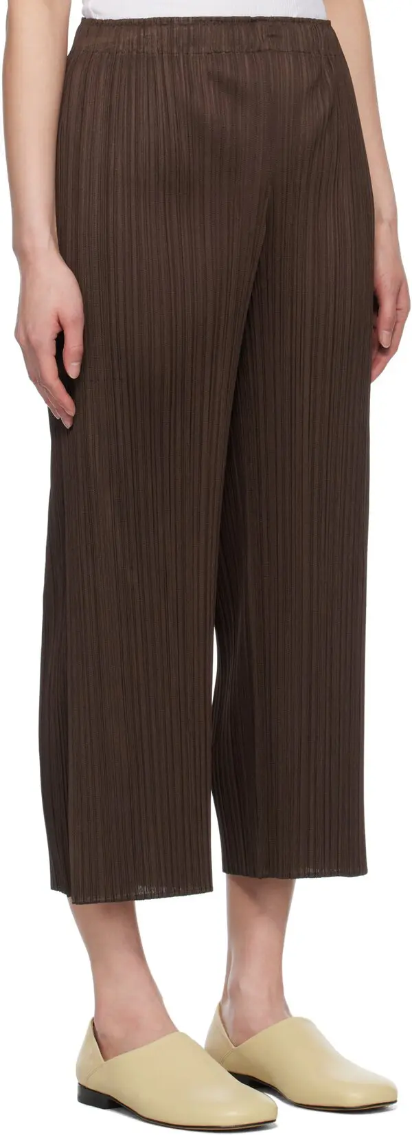 PLEATS PLEASE BY ISSEY MIYAKE Brown Pleated Wide-leg Cropped Pants