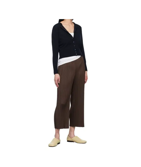 PLEATS PLEASE BY ISSEY MIYAKE Brown Pleated Wide-leg Cropped Pants