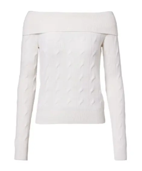 Ralph Lauren Cable-knit Off-shoulder Cashmere Sweater - White