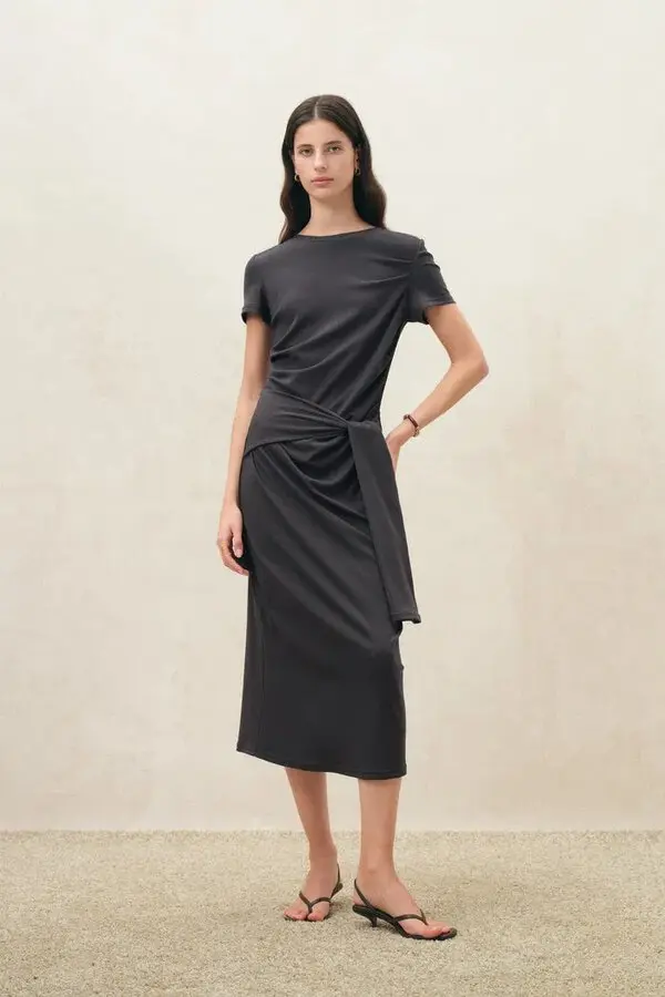 Fabrique Isla Ruched Tie Front T-shirt Dress