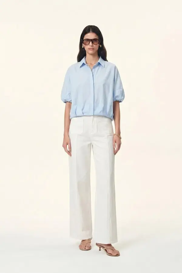 Fabrique Claire Bubble Puff Sleeve Shirt - Blue