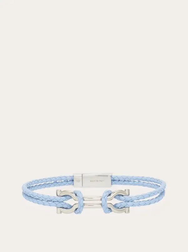 FERRAGAMO Double Gancini Braided Leather Bracelet - Blue