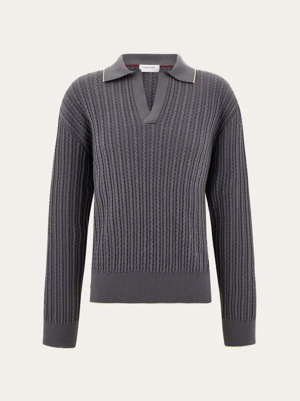 FERRAGAMO Knitted Polo Top - Grey