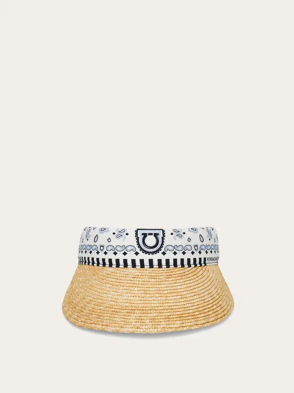 FERRAGAMO Arabesque Print Straw Visor - Blue