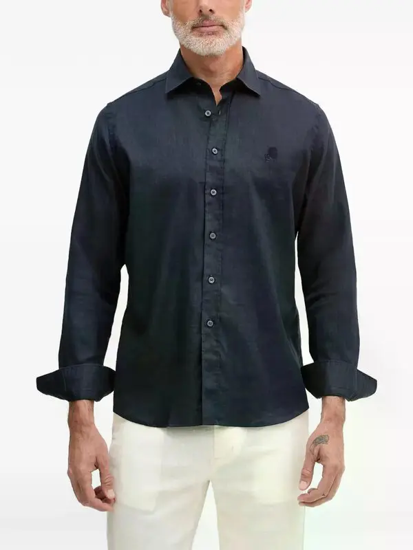 Karl Lagerfeld Embroidered-logo Button-down Linen Shirt