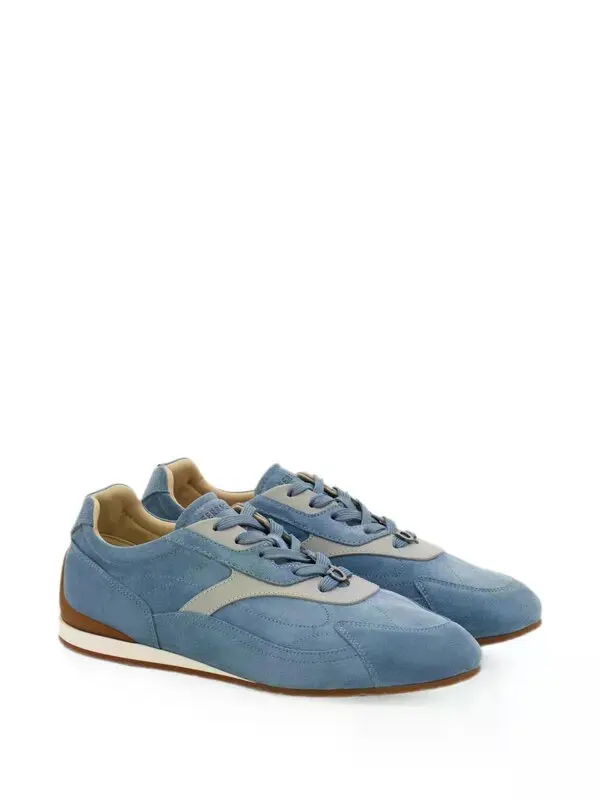FERRAGAMO Suede Low Top Sneakers With Gancini Detail - Blue