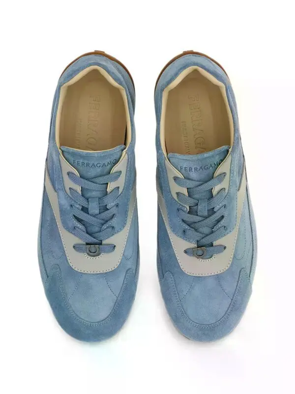 FERRAGAMO Suede Low Top Sneakers With Gancini Detail - Blue