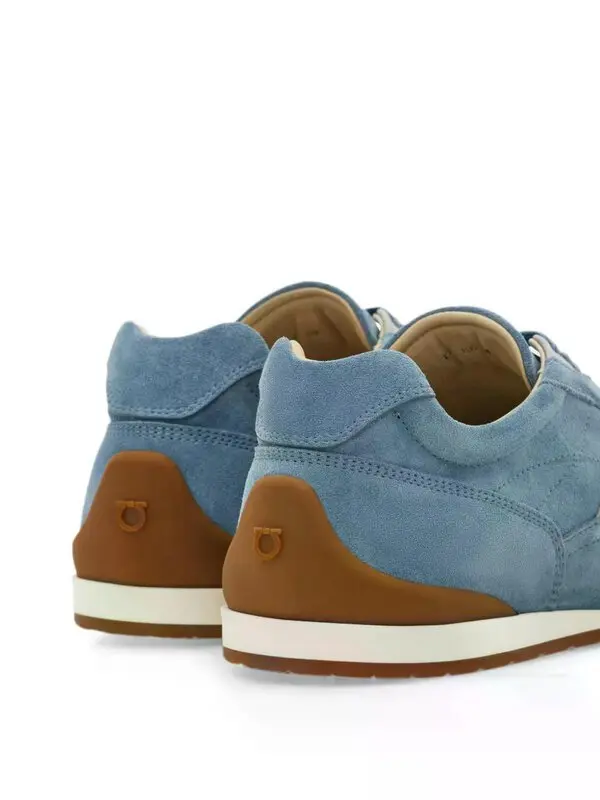 FERRAGAMO Suede Low Top Sneakers With Gancini Detail - Blue